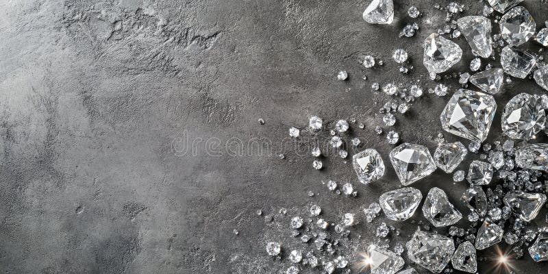 Luxury Concept with Scattered Diamonds on Grey Stone Texture Background ...