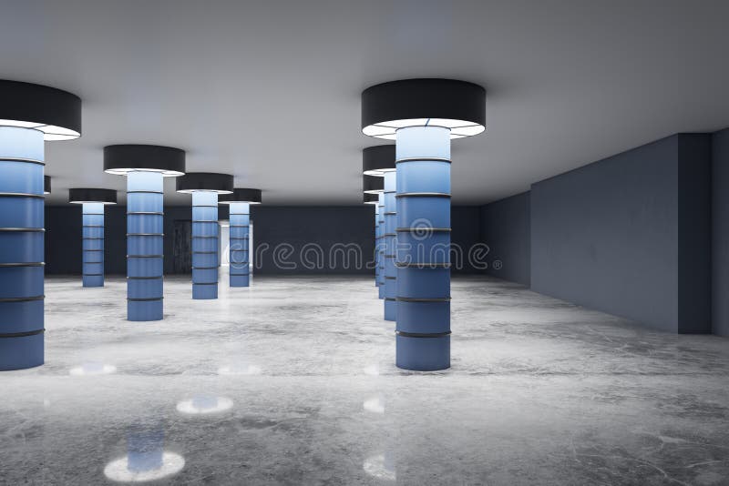 Luxury Concrete Underground Interior with Columns. Design and Subway ...