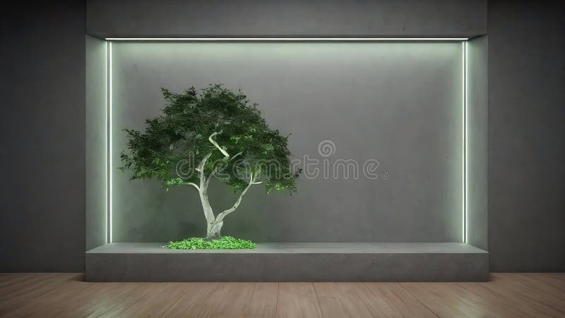 Luxury Concrete Wall,blank Border Frame, Minimal Tree, Neon Light Stock ...