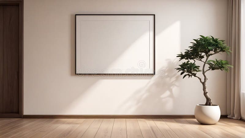 Luxury Concrete Wall,blank Border Frame, Minimal Tree, Neon Light Stock ...