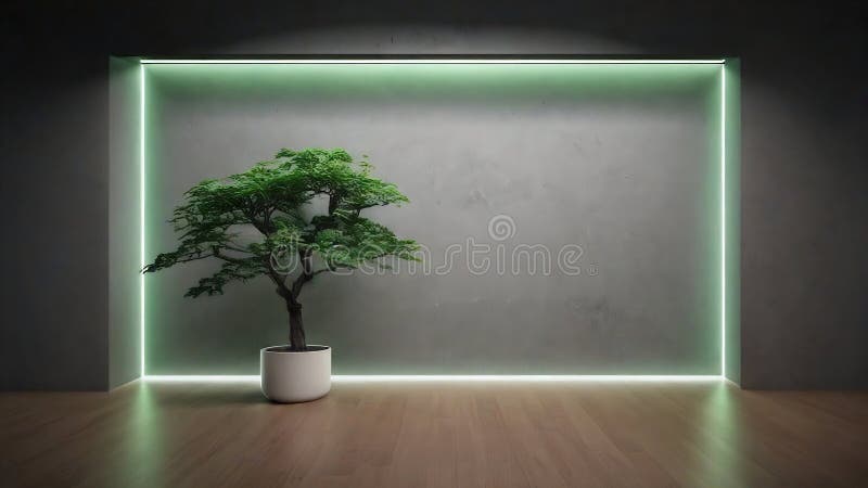 Luxury Concrete Wall,blank Border Frame, Minimal Tree, Neon Light Stock ...