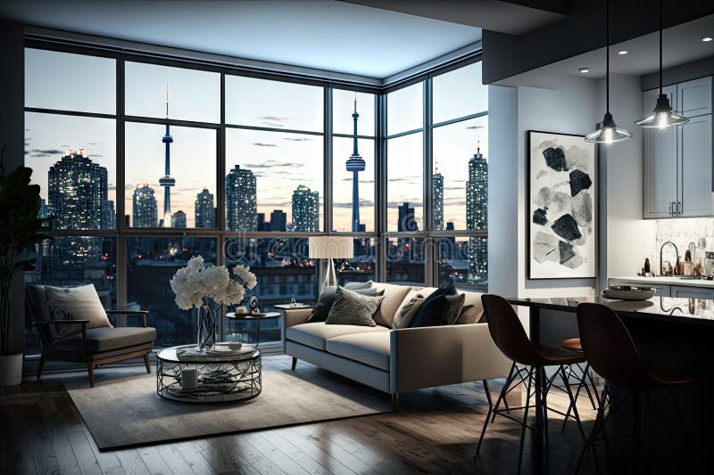 Luxury Condo, with Aluminium Windows and View of the City Skyline Stock ...