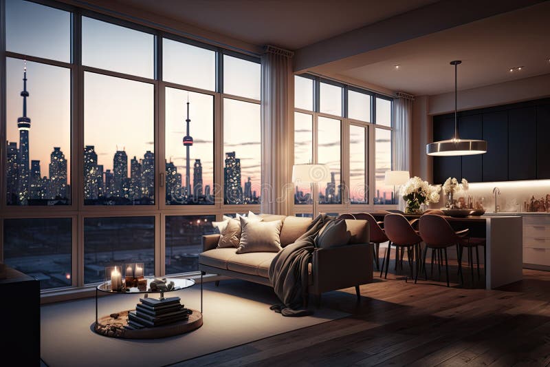 Luxury Condo, with Aluminium Windows and View of the City Skyline Stock ...