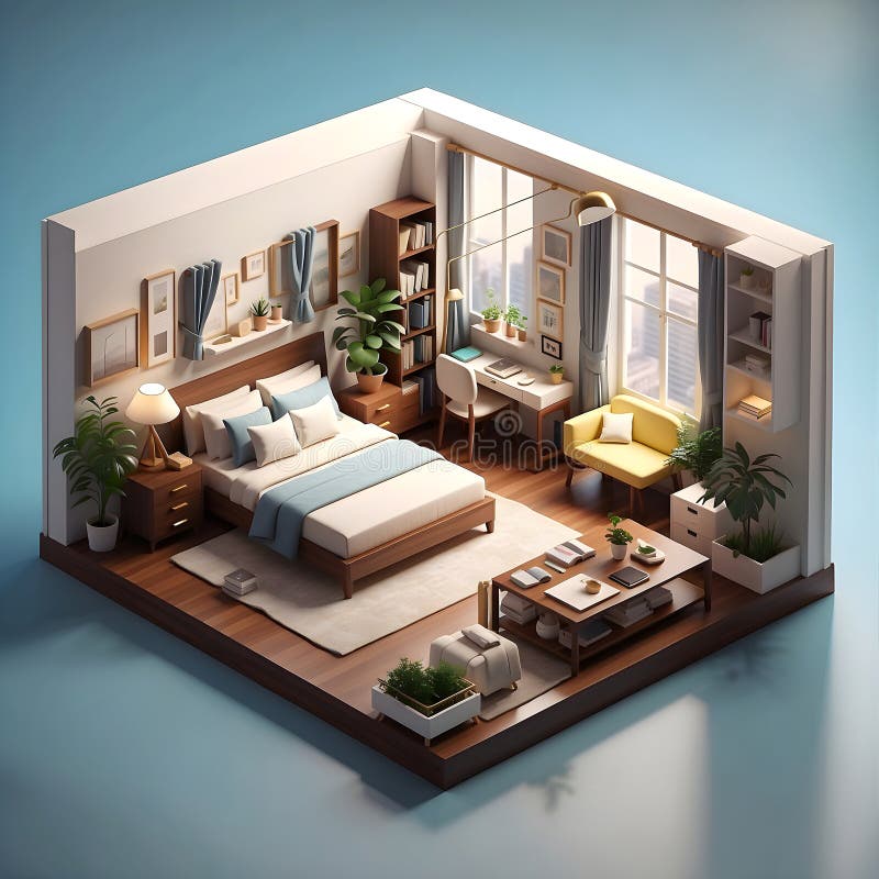 Luxury Condominium Room with Cutaway Isometric Low Poly Art 3d Style ...