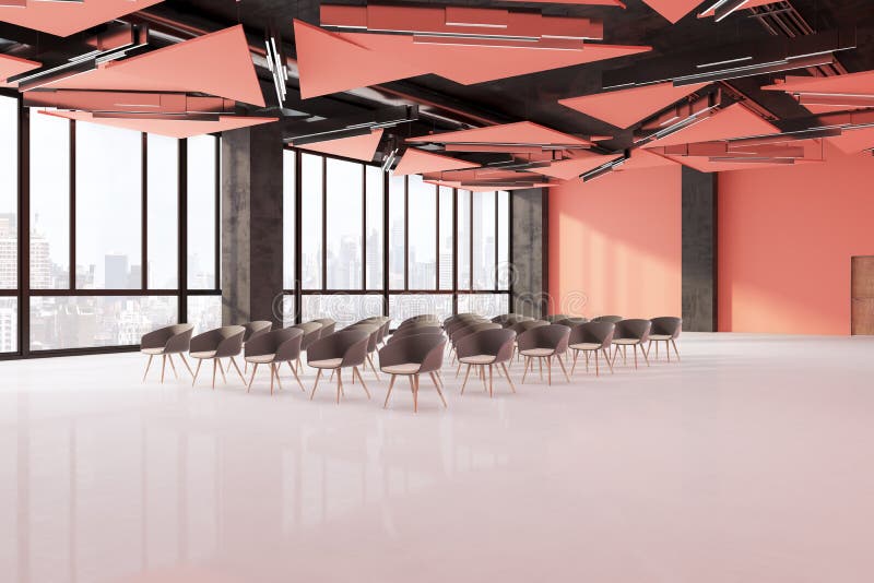 Luxury Conference Hall Interior with Panoramic City View and Audience ...