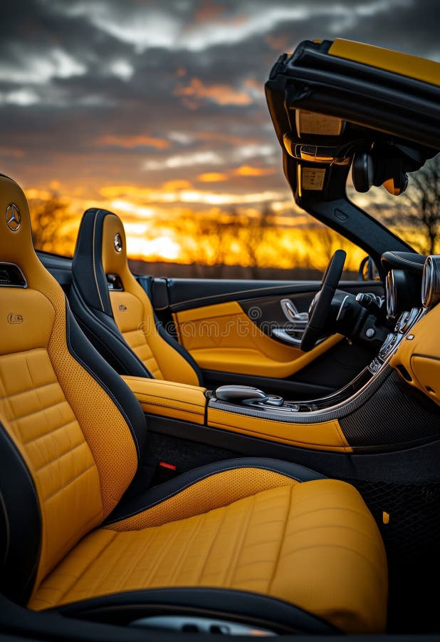 Luxury Convertible Car Interior with Premium Cushions and Sunset ...