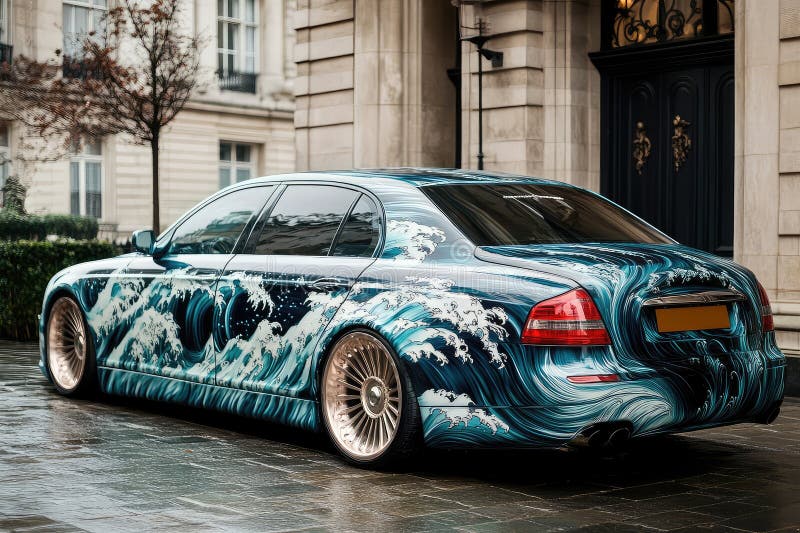 Luxury Corporate Car with Wave Airbrush Artwork Stock Image - Image of ...
