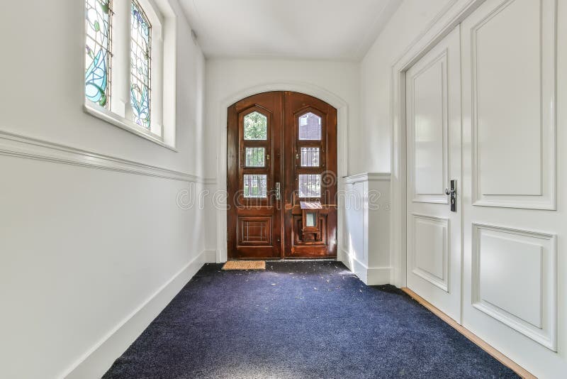 Luxury corridor with doors stock photo. Image of window - 243266954