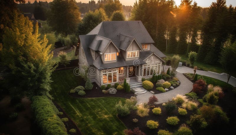 Luxury Cottage Nestled in Rustic Forest with High Angle View Generated ...