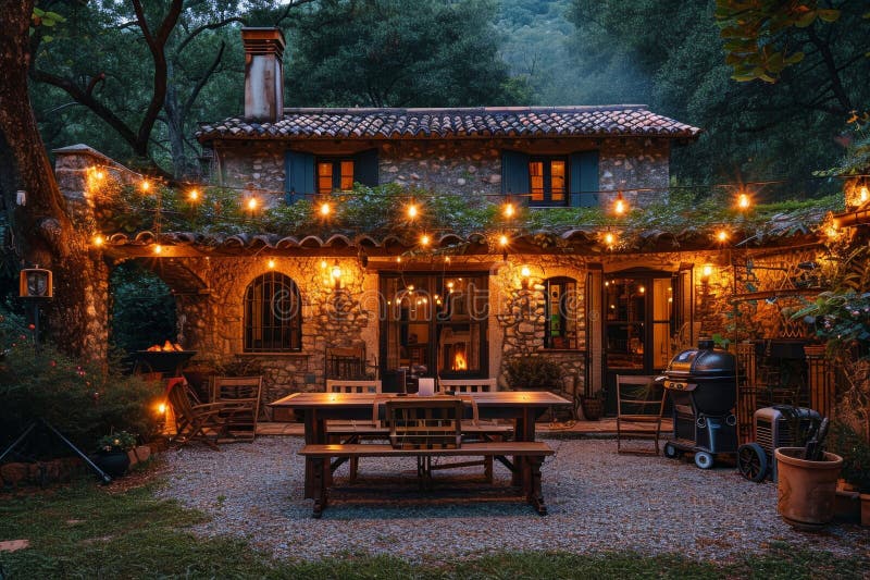 Luxury Country House with Evening Lighting after Sunset Stock Image ...