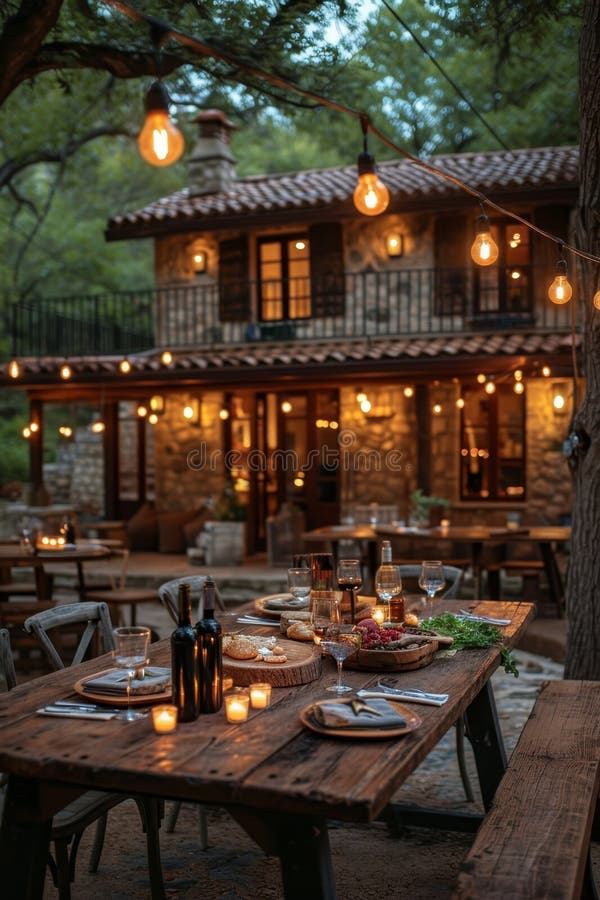 Luxury Country House with Evening Lighting after Sunset Stock Photo ...