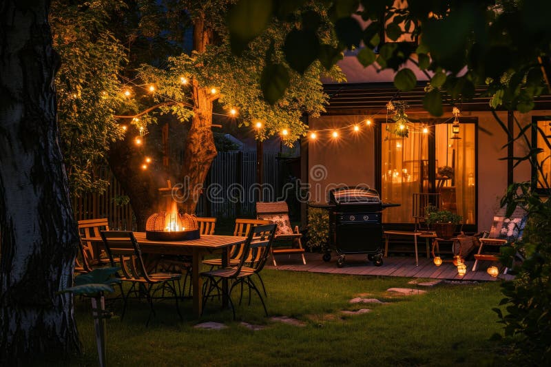 Luxury Country House with Evening Lighting after Sunset Stock Photo ...