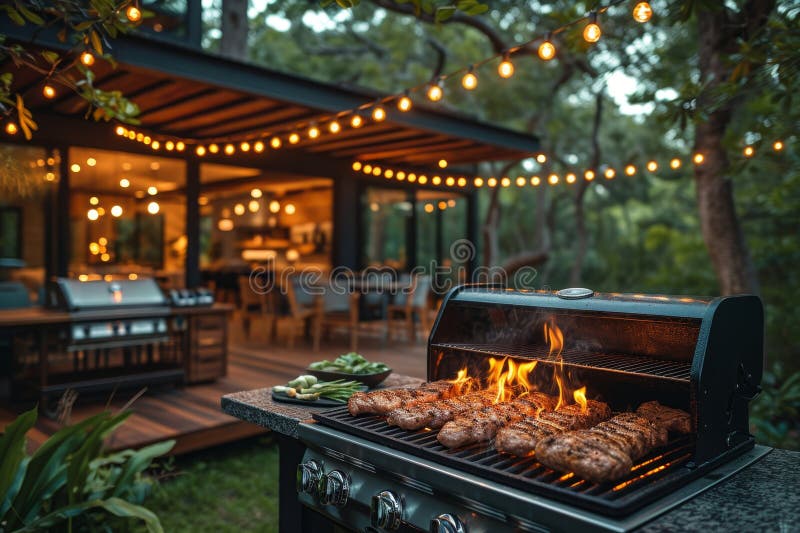 Luxury Country House with Evening Lighting after Sunset Stock Image ...