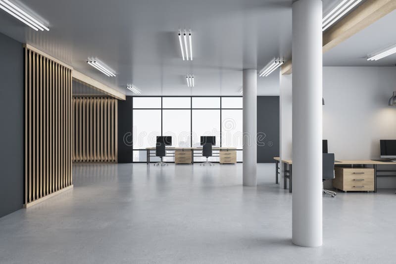 Luxury Coworking Office Hall with Decorative Columns Stock Illustration ...