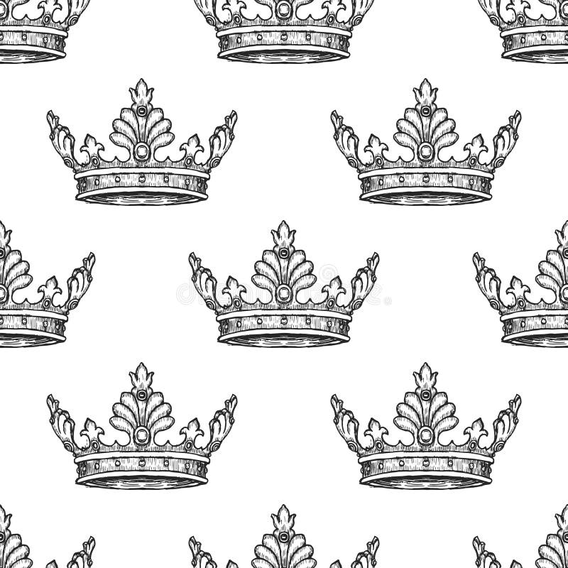 Luxury Crown Pattern Seamless Background. Hand Drawn Vector Stock ...