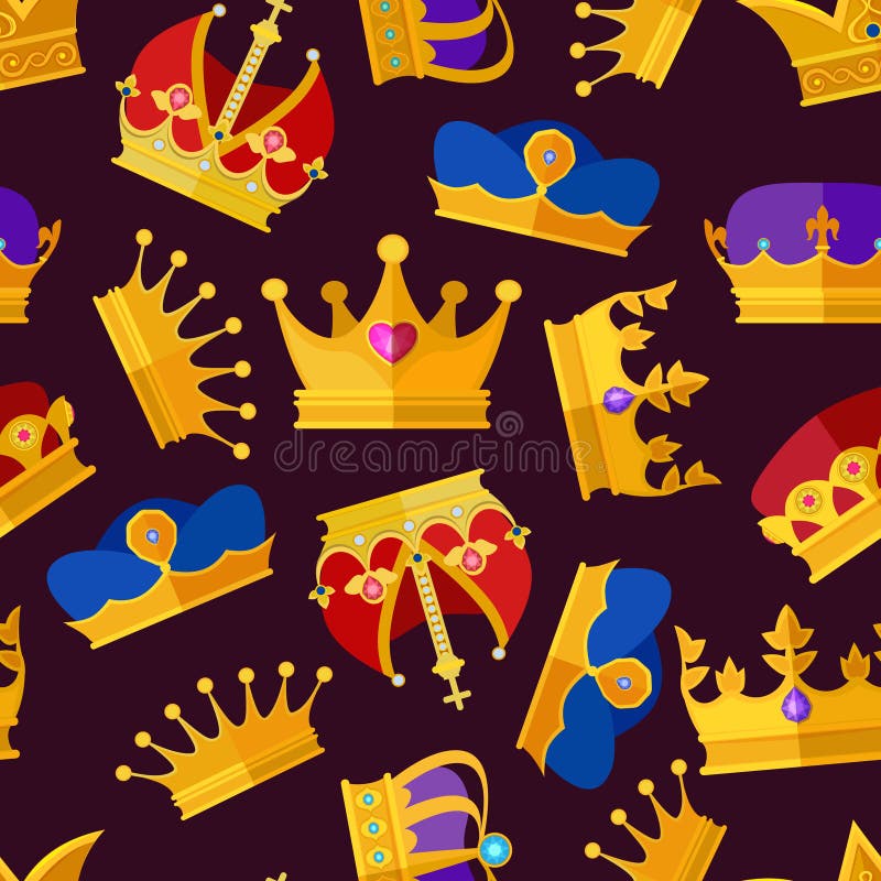 Luxury Crowns Set. Vector Seamless Pattern Isolate on Dark Background ...