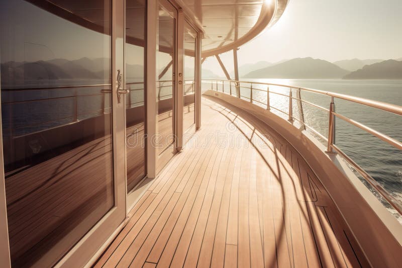 Luxury Cruise Ship Deck with View on the Sea and Sky. Stock Illustration - Illustration of ...