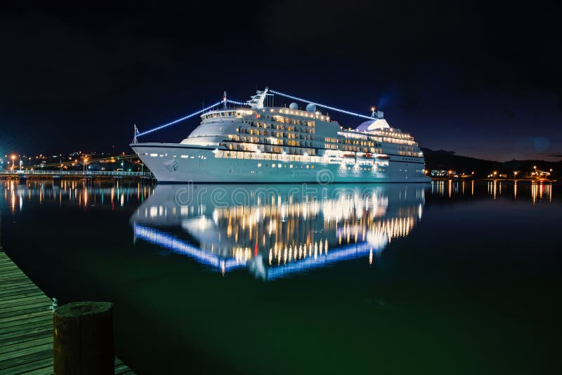 Big Luxury Cruise Ship St Night.Large Luxury Cruise Ship on Sea Water ...