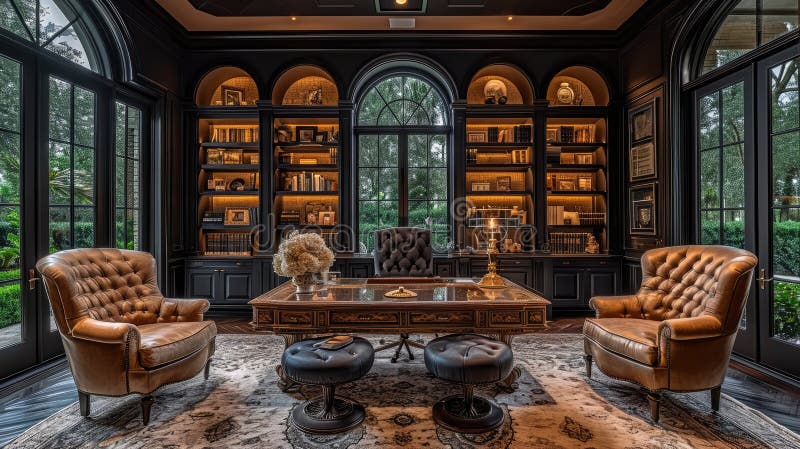 Luxury Den Home Office Ambiance Stock Illustration - Illustration of ...