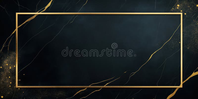 Luxury Design Template with Dark Navy Blue Marble Texture. Gold Frame ...