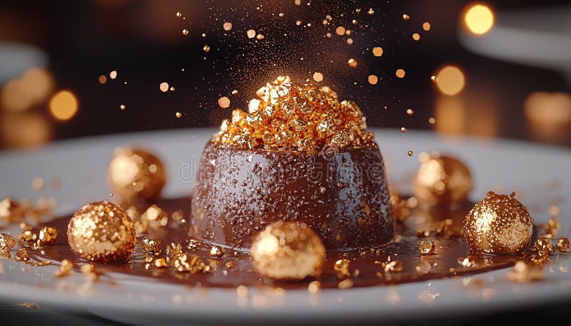 Luxury Dessert Plate with Shiny Chocolate Candy Decoration Generated by ...