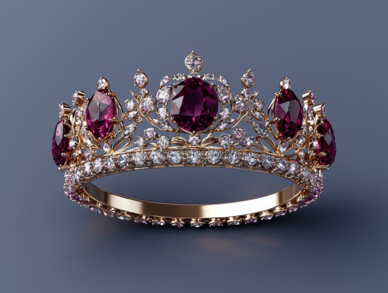 Luxury Diamond and Ruby Crown on Gray Background Stock Illustration ...