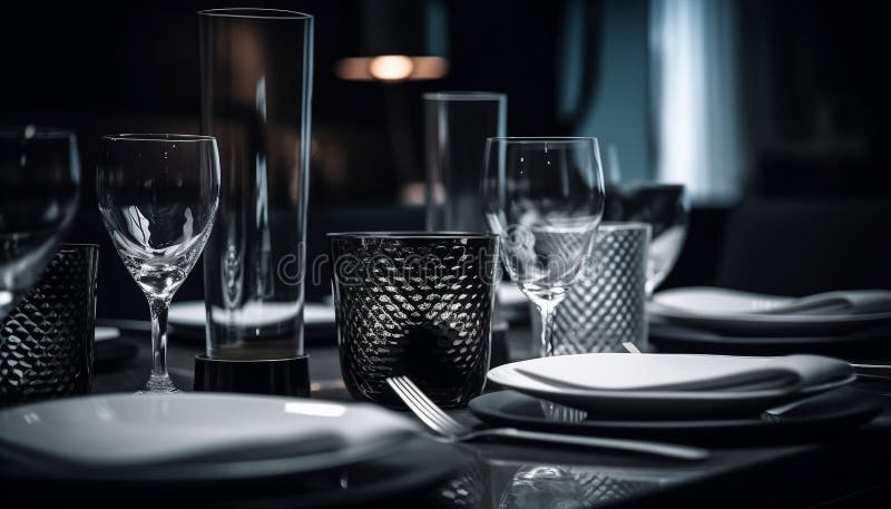 Luxury Dining: Modern Elegance with Crystal Glassware Generated by AI ...
