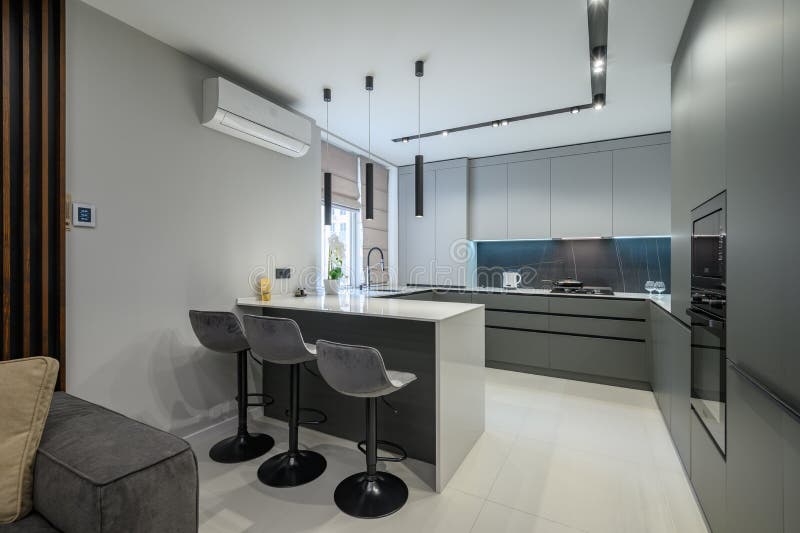 Luxury Dining Room and Kitchen in Studio Apartment Stock Photo - Image ...