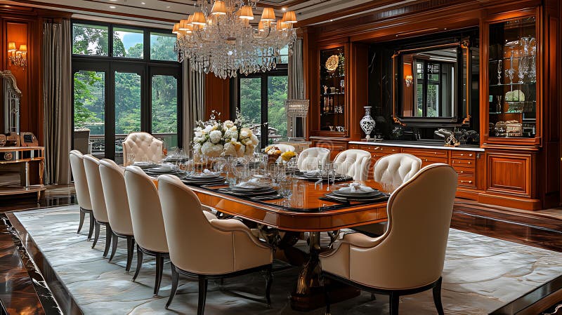 Luxury Dining Room, Mansion, Forest View, Elegant Table Setting, Real ...