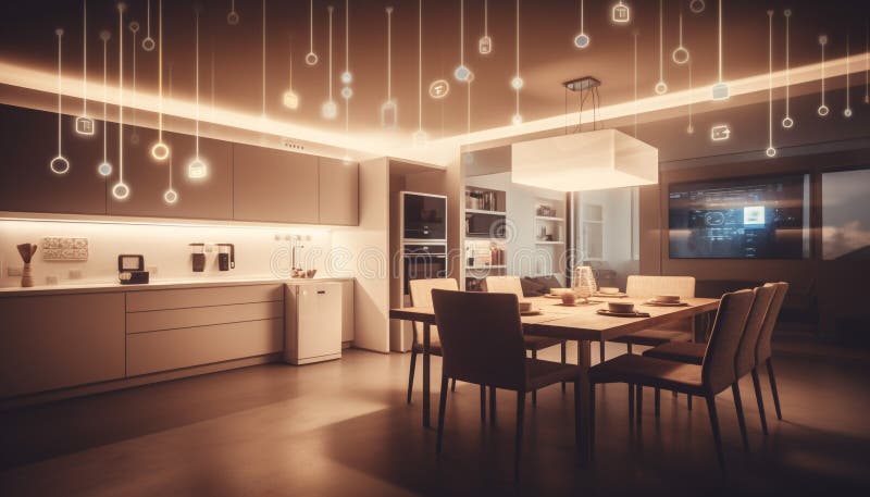 Luxury Dining Room with Shiny Wood Flooring Generated by AI Stock ...