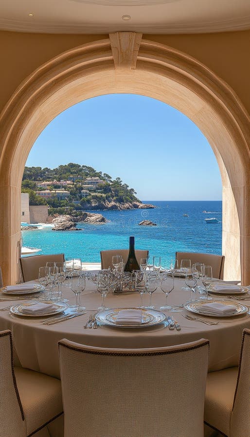 Luxury Dining Table with Ocean View, Elegant Place Setting for Special ...