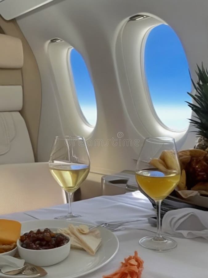 Luxury Dinner at the Airplane Stock Illustration - Illustration of ...
