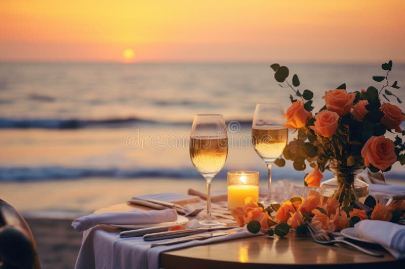 Luxury Dinner Beach View. Generate Ai Stock Illustration - Illustration ...