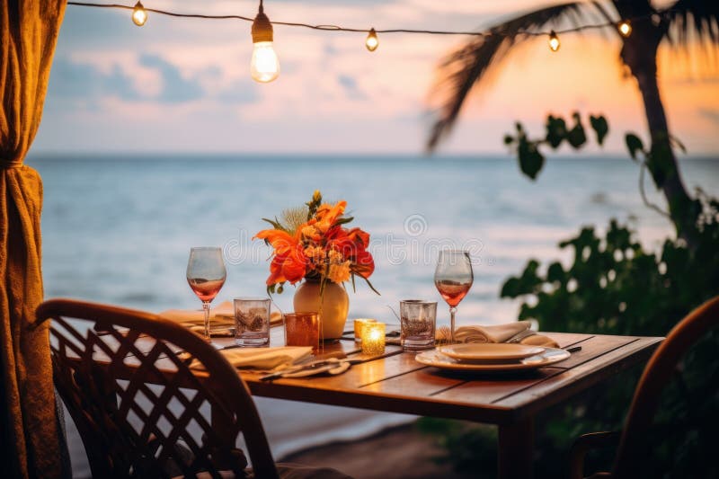 Luxury Dinner Table Beach. Generate Ai Stock Illustration ...