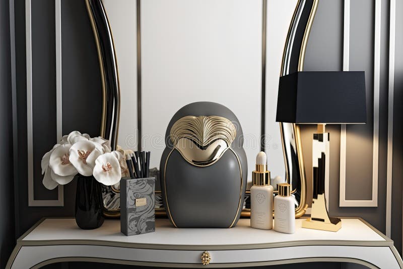 Luxury Dressing Table with Designer Accessories and Chic Mirror Stock ...
