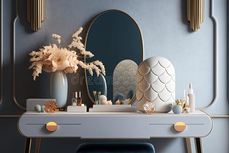Luxury Dressing Table with Designer Accessories and Chic Mirror Stock ...