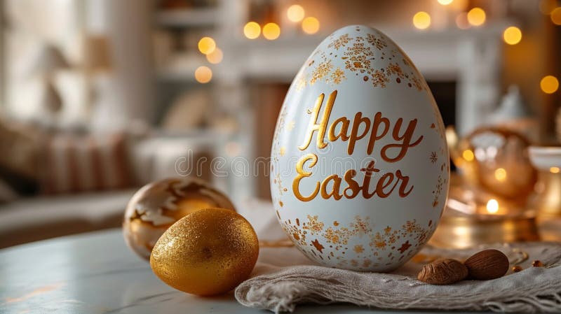 Luxury Easter: Minimalist Egg with Elegant Happy Easter Writing on a ...