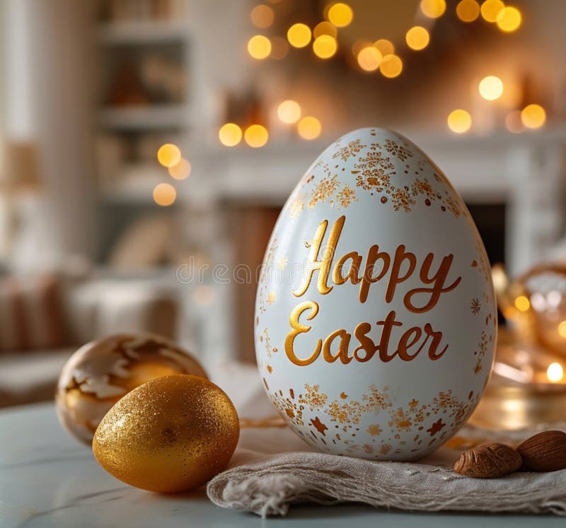 Luxury Easter: Minimalist Egg with Elegant Happy Easter Writing on a ...