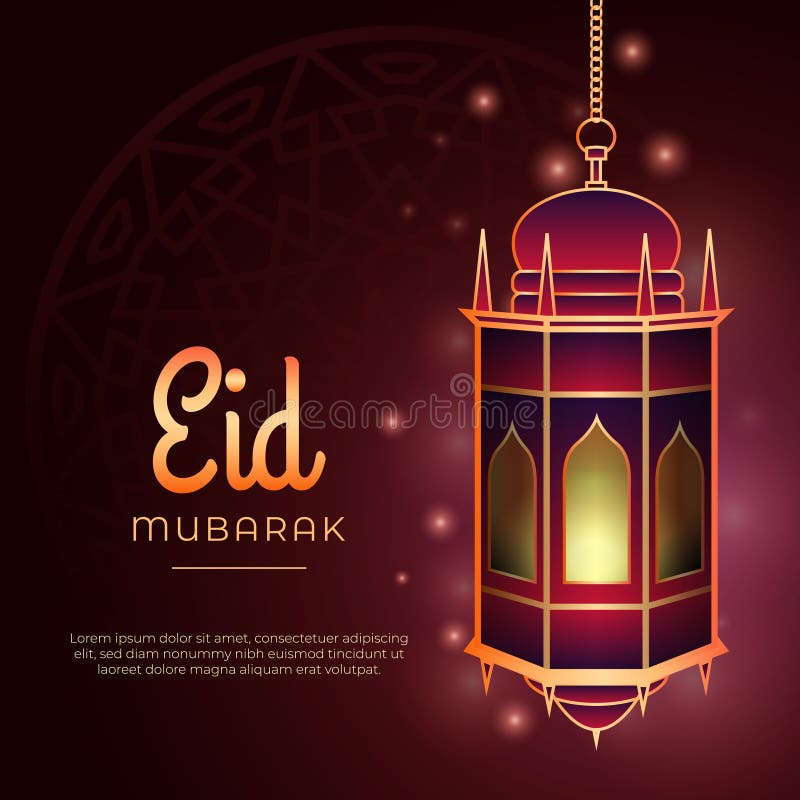 Luxury Eid Mubarak Vector Background with Realistic Lantern Stock ...