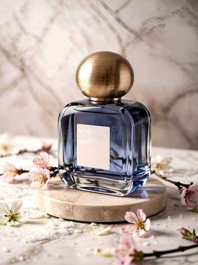 Luxury Elegant Perfume Bottle with Blue Liquid and Blank Label Stock ...
