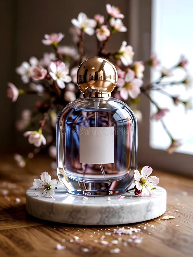 Luxury Elegant Perfume Bottle with Blue Liquid and Blank Label Stock ...