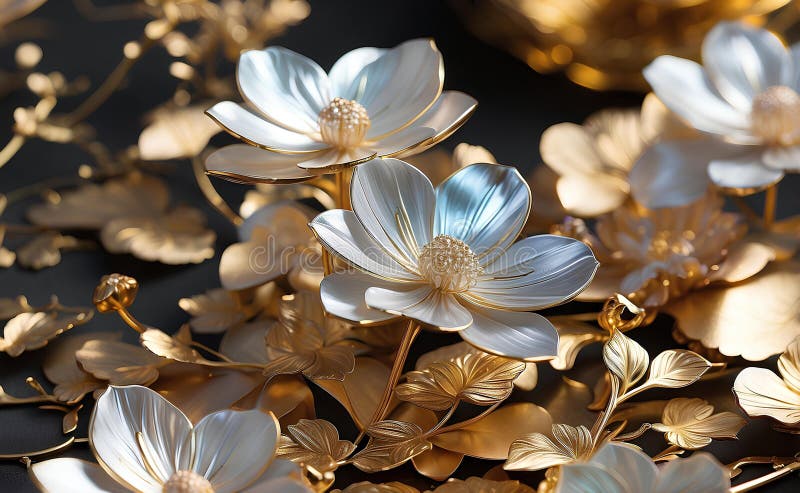 A Luxury Elegant Silver and Gold Flowers Stock Illustration ...