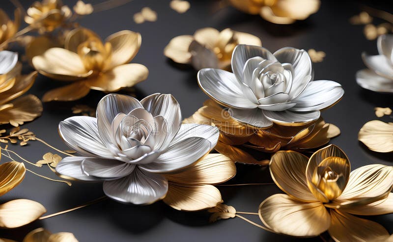 A Luxury Elegant Silver and Gold Flowers Stock Illustration ...