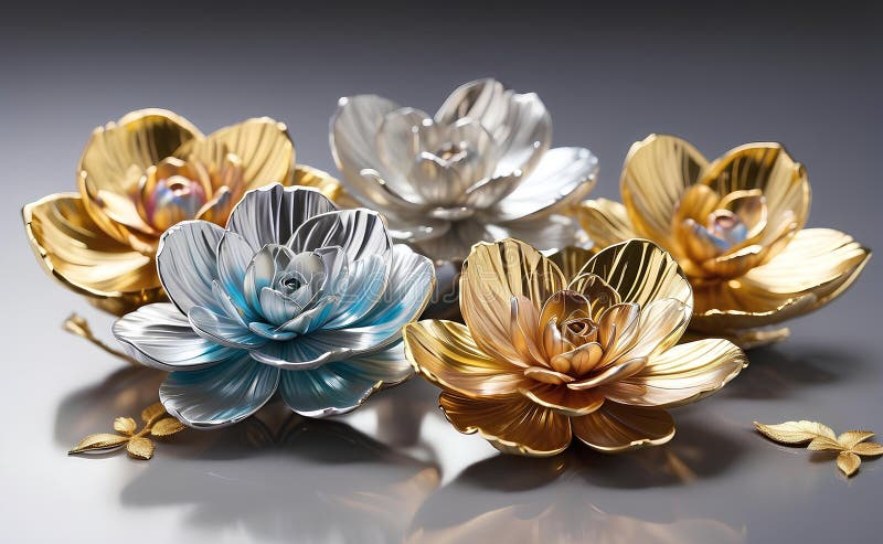 A Luxury Elegant Silver and Gold Flowers Stock Illustration ...