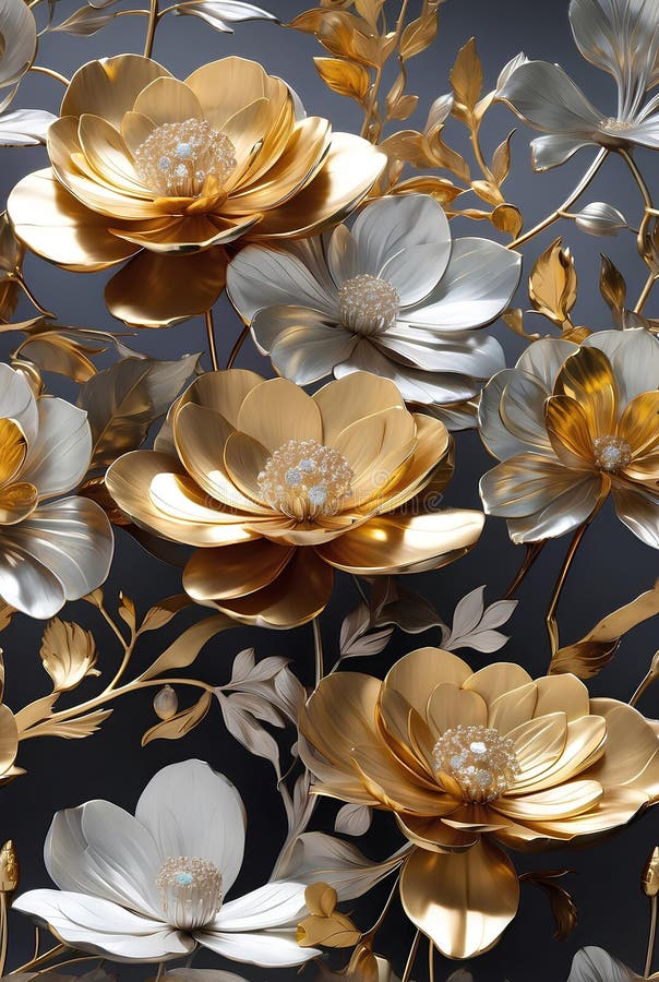A Luxury Elegant Silver and Gold Flowers Stock Illustration ...