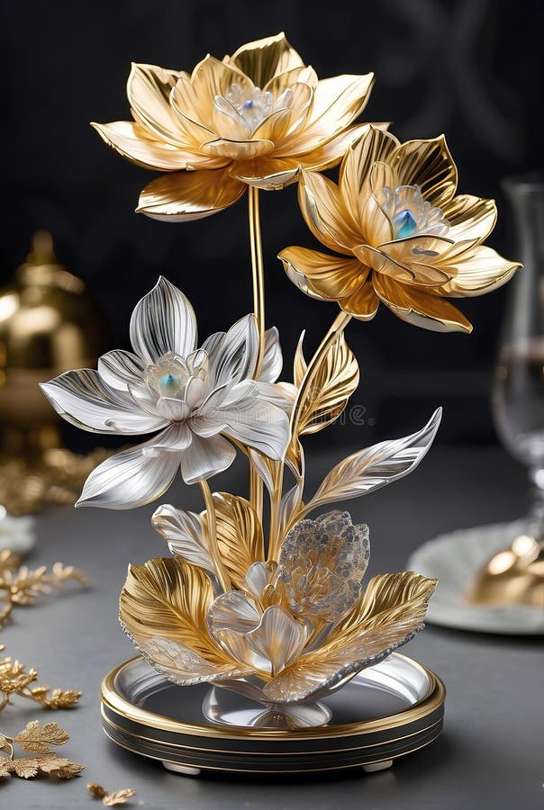 A Luxury Elegant Silver and Gold Flowers Stock Illustration ...