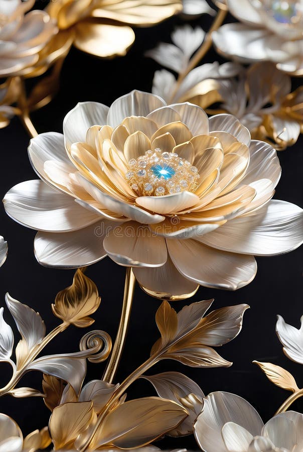 A Luxury Elegant Silver and Gold Flowers Stock Illustration ...