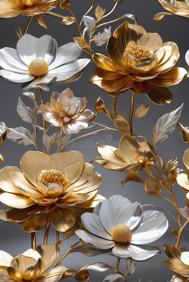 A Luxury Elegant Silver and Gold Flowers Stock Illustration ...