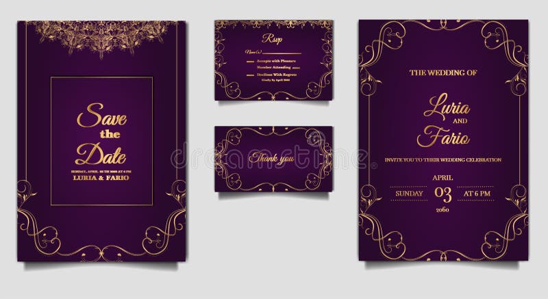 Luxury Elegant Wedding Invitation Card Design Set Stock Vector ...