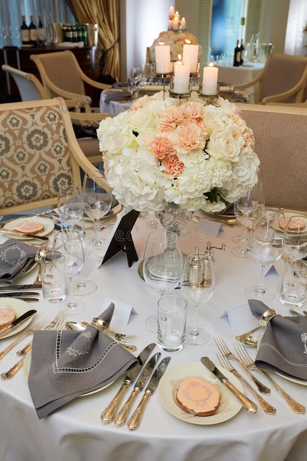 The Luxury, Elegant Wedding Reception Table Arrangement. Stock Photo ...
